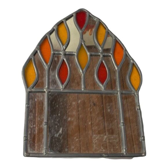 Unbranded | Other | Vintage Mcm Orange Stained Glass Mirrorthe Setti ...